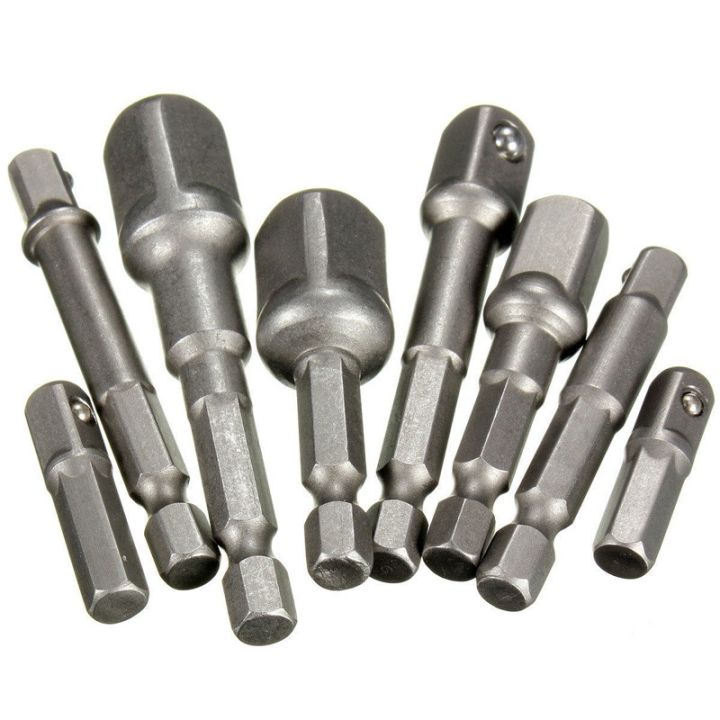 8* Socket Adapter Set Hex Shank To 1/4 3/8 1/2 Impact Driver Drill Bits ...
