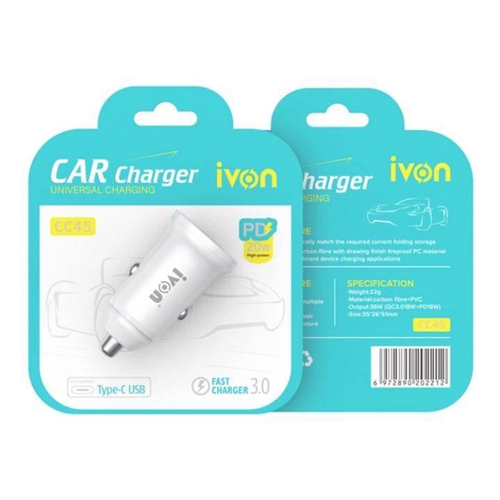 IVON CC45 20W PD 3.0 Type-C+QC 3.0 USB 2 ช่องคู่ อะแดปเตอร์ ขนาดเล็ก ...