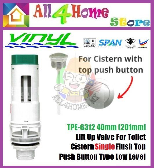 VINYL Lift Up Valve For Toilet Cistern Single Flush Top Push Button ...