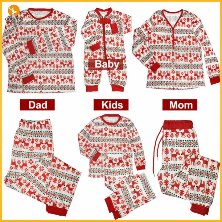 GOUPDO Xmas Decoration PJs Gift Elk Pattern Christmas Pajamas Sleepwear ...