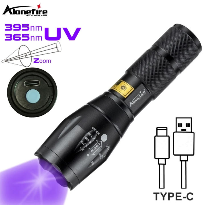 Alonefire G700-C Zoom 365/395nm UV Flashlight USB Rechargeable Pet ...