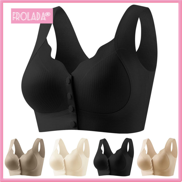 Women Bra Seamless Elastic Shoulder Strap Pure Color Wireless Front ...