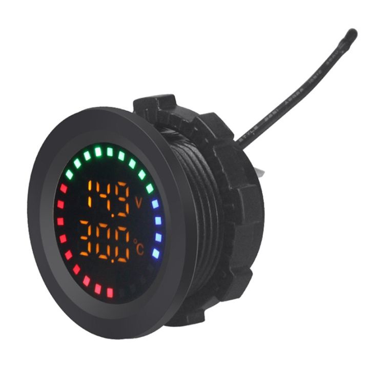 12-24V Car Round Color Screen Temperature Voltmeter Auto Voltage Test ...