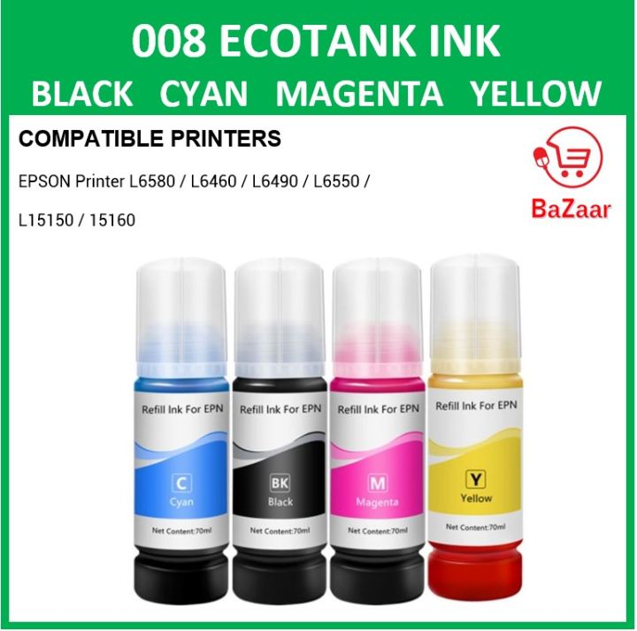Compatible Ink Refill for EPSON ECOTANK 008 Black Cyan Magenta Yellow ...