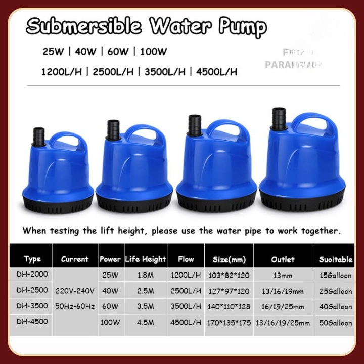 25W/40W/60W/100W Submersible Aquarium Water Pump Fish Tank Powerhead ...