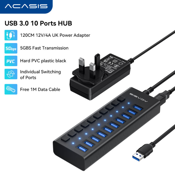 ACASIS 10-Port USB 3.0 Power Hub - 12V 7.5A Turbo Charging, Per-Port ...