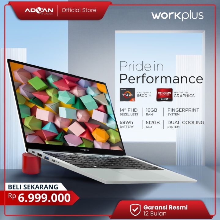 ADVAN Workplus Laptop FHD IPS 14" AMD Ryzen 5 6600H RAM 16GB / SSD 512GB | Lazada Indonesia