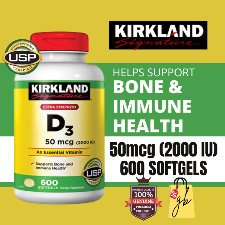 Kirkland Signature Extra Strength Vitamin D3 50 mcg (2000IU), 600 ...