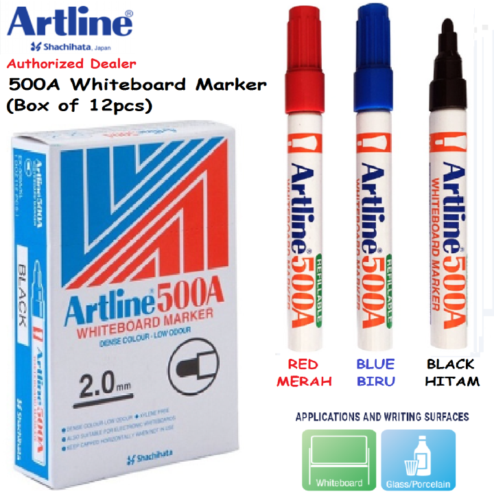 Artline Whiteboard Marker 500A Black Blue Red (Box of 12pcs) | Lazada