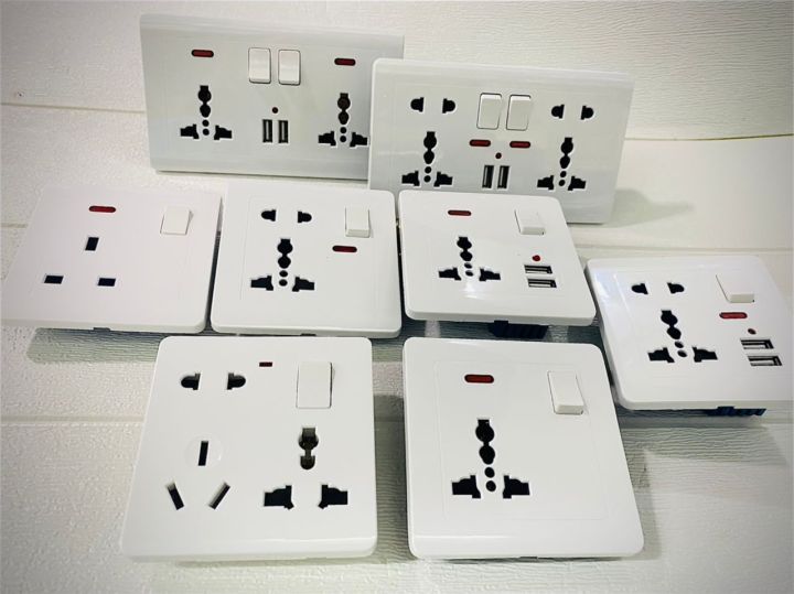 MULTI 13A WALL SWITCHES SOCKET【WHITE】 DOUBLE SIDE 3Pin 2Pin PLUGS ‖ USB ...