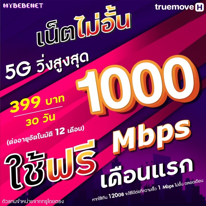 (ใช้ฟรีเดือนแรก) ซิมเทพทรู True เน็ต 1000 Mbps (120GB) + 1 Mbps ไม่อั้น + เพิ่มโทรฟรีทุก ...