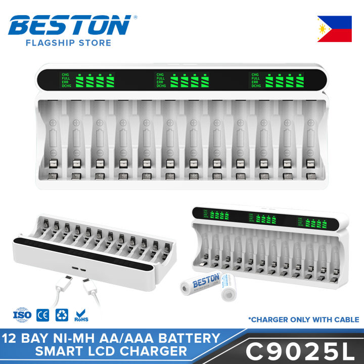 Beston C9025 LED C9025L Smart LCD 12 Bay Charger for Ni-MH AA AAA ...