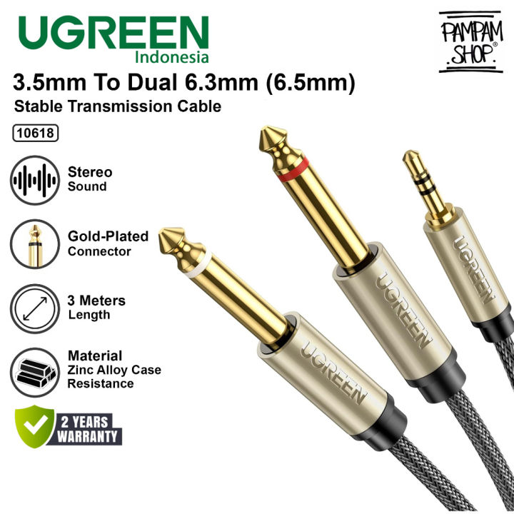 UGREEN 10618 Kabel Audio Aux Splitter Jack 3.5mm to Dual 6.5mm TRS ...