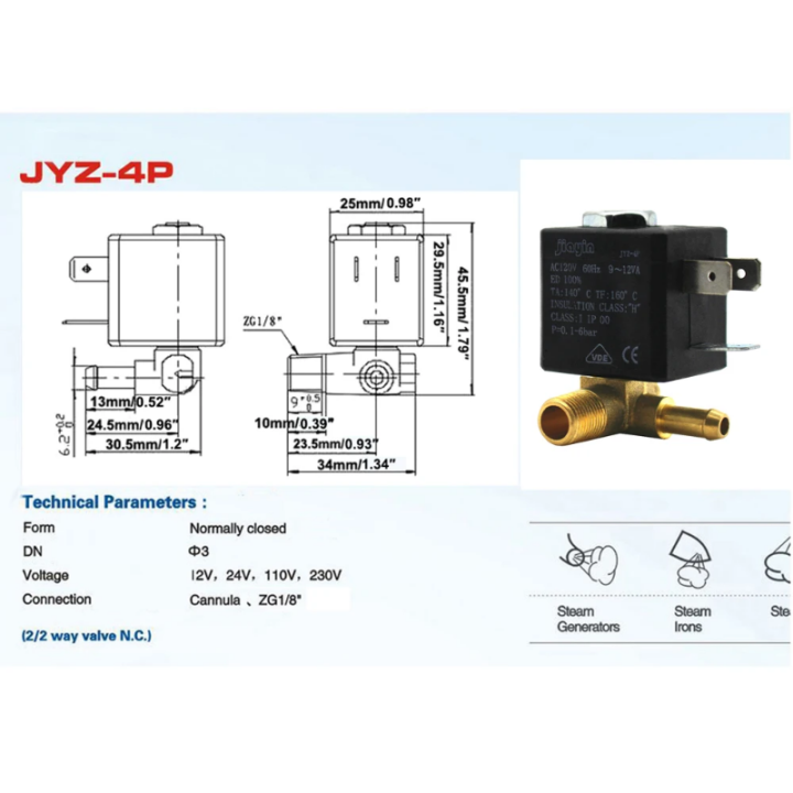 (ท่อน้ำ) Jiayin JYZ-4P 3มม. แบบ2/2ทาง120V 230V G1/8 'วาล์วน้ำขดลวดน้ำ ...