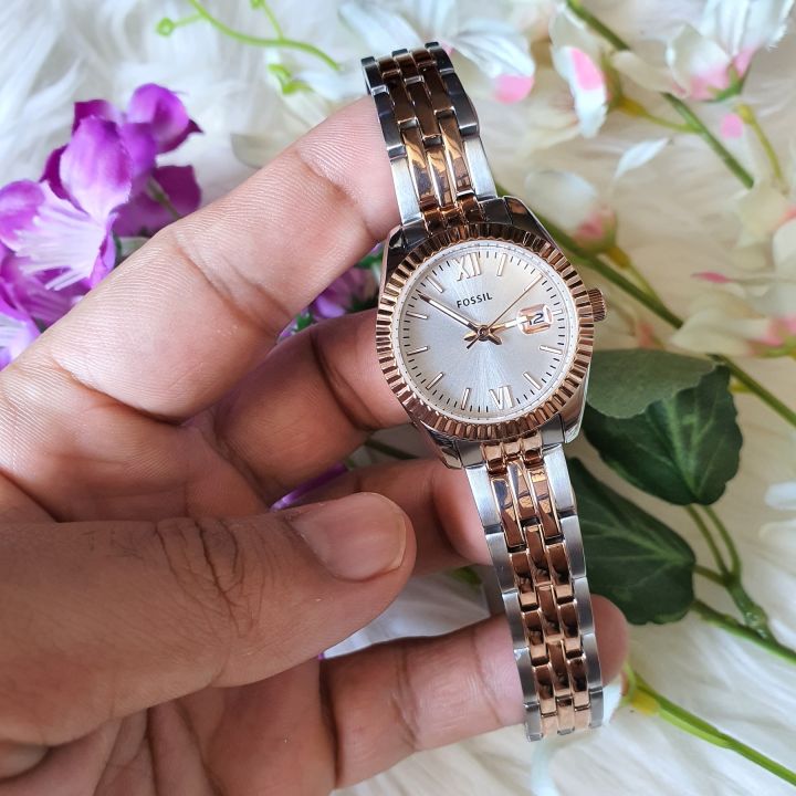 Fossil Scarlette Mini Three-Hand Date Gold/Silver Two Tone Watch With 1 ...
