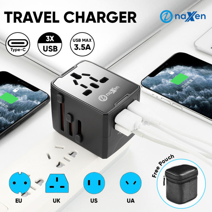 Universal Travel Charger Naxen Adaptor Colokan Adapter 3 port USB + 1 Type C Port | Lazada Indonesia