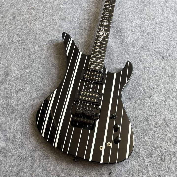 Schecter Black White Stripes 24 Frets Electric Guitar Skeleton Inlay ...