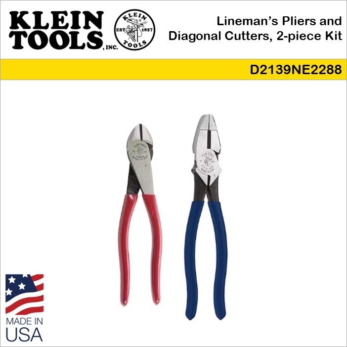 Klein Tools Lineman's Pliers and Diagonal Cutters, 2-piece Kit ...