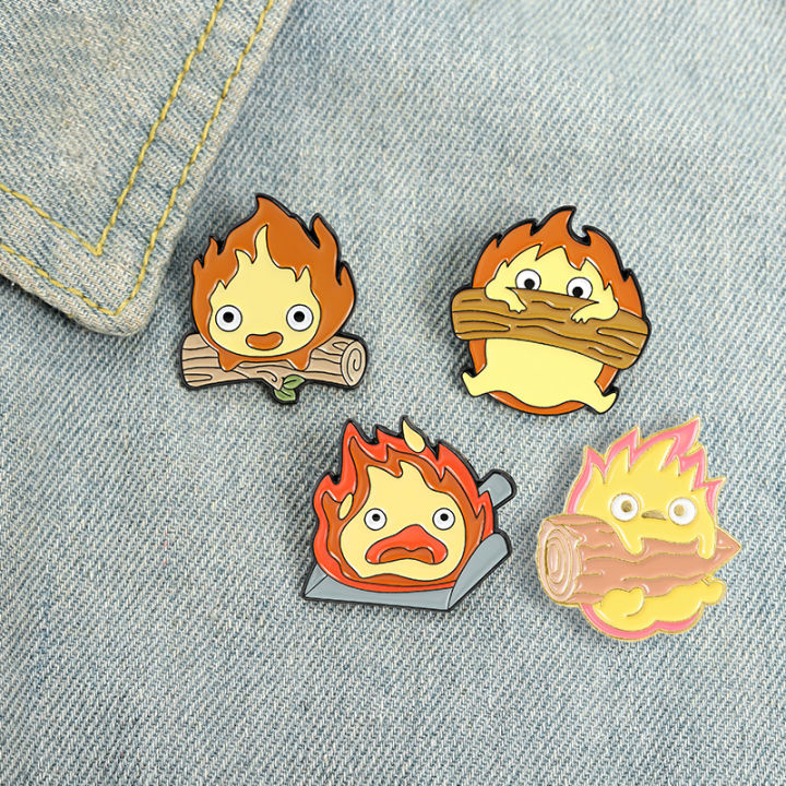 Calcifer Enamel Pin Custom ญี่ปุ่นเข็มกลัดการ์ตูน Fire Elf Badge สำหรับ ...