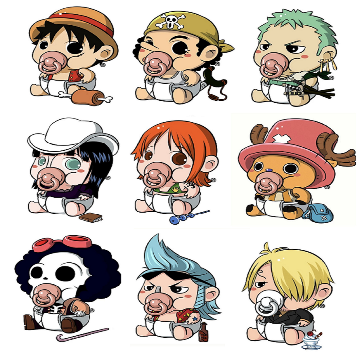 Set Sticker One Piece cute dán trang trí laptop, mũ nón bảo hiểm, vali ...