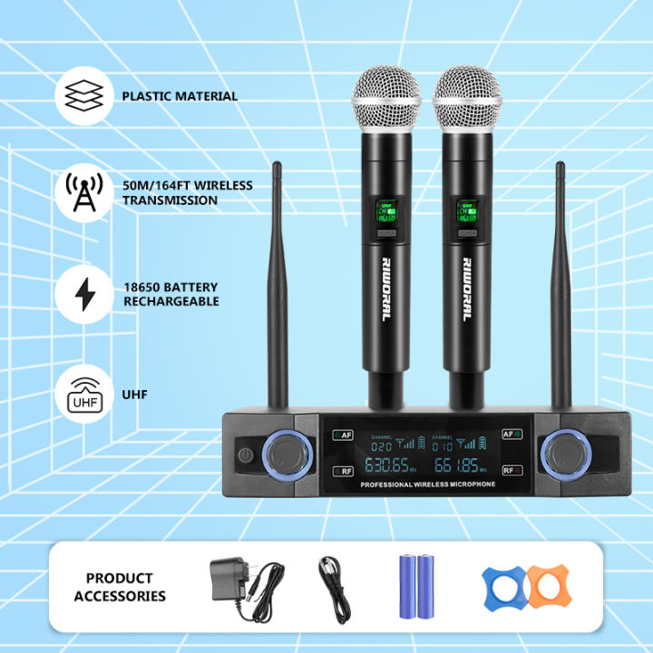 Wireless Microphone System Dual Wireless Mics AA/18650 Battery UHF XLR ...