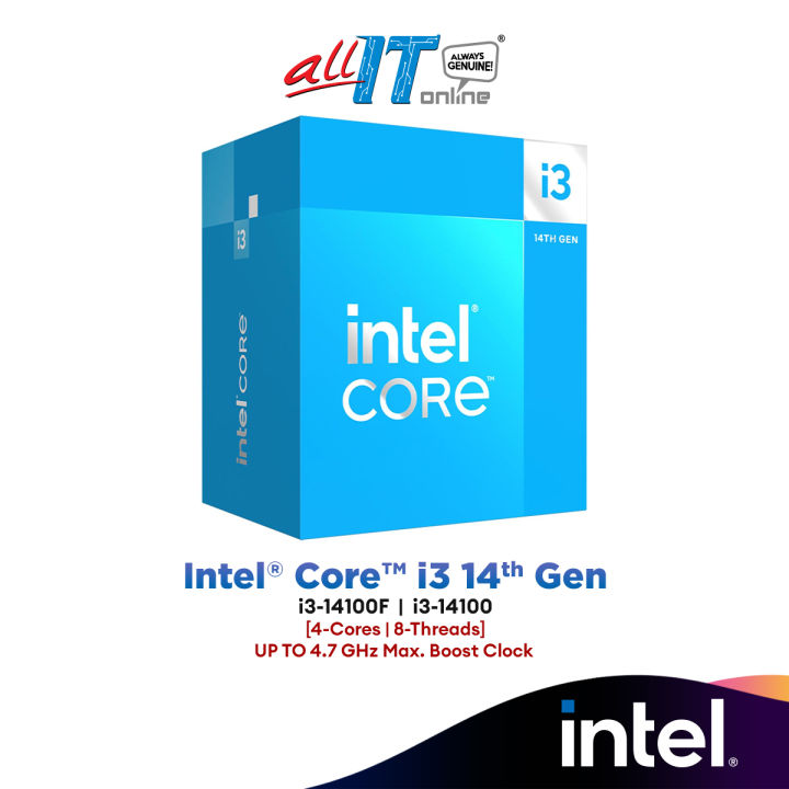 Intel® Core™ i3-14100F / i3-14100 (4-Core/8-Threads) Intel Processor ... Intel® Core™ i3-14100F / i3-14100 (4-Core/8-Threads) Intel Processor ...