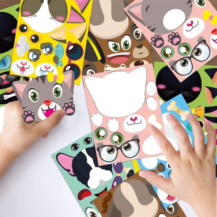 Microgood 6ชิ้น/เซ็ตปริศนาสติกเกอร์ Interactive สนใจเนื้อหา DIY Self-Adhesive สัตว์ Face ตลก ...
