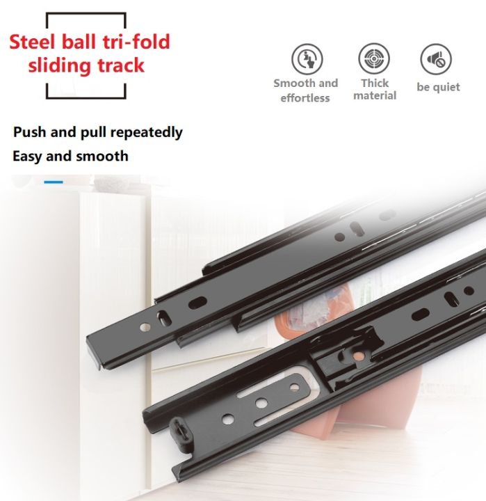 1 PAIR DRAWER SLIDE ROLLER DRAWER GUIDE HEAVY DUTY 3 FOLD (10", 12", 14 ...