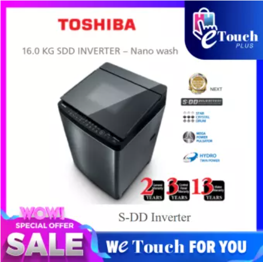TOSHIBA 16KG S-DD INVERTER NANO WASHER FULLY AUTO TOP LOAD WASHING MACHINE [ AW-DUG1700WM (SS ...