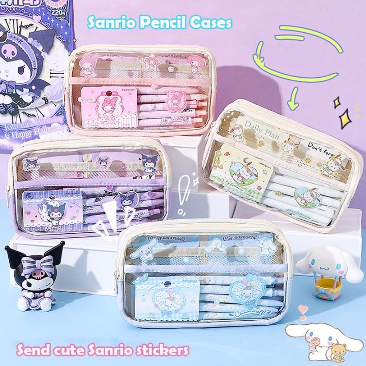 Sanrio Transparent Pencil Cases Large Capacity Double-Layer cartoon ...