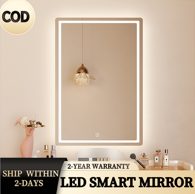 LED bathroom mirror with light wall-mounted rectangular frameless front ...