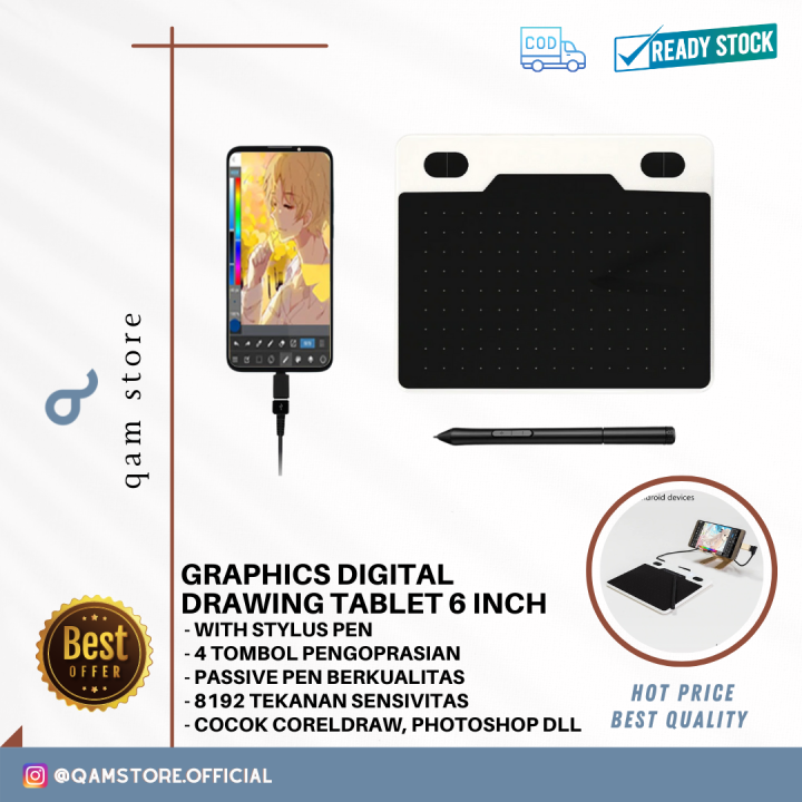 QAM - Graphics Digital Drawing Tablet 6 Inch with Stylus Pen Pad Untuk ...