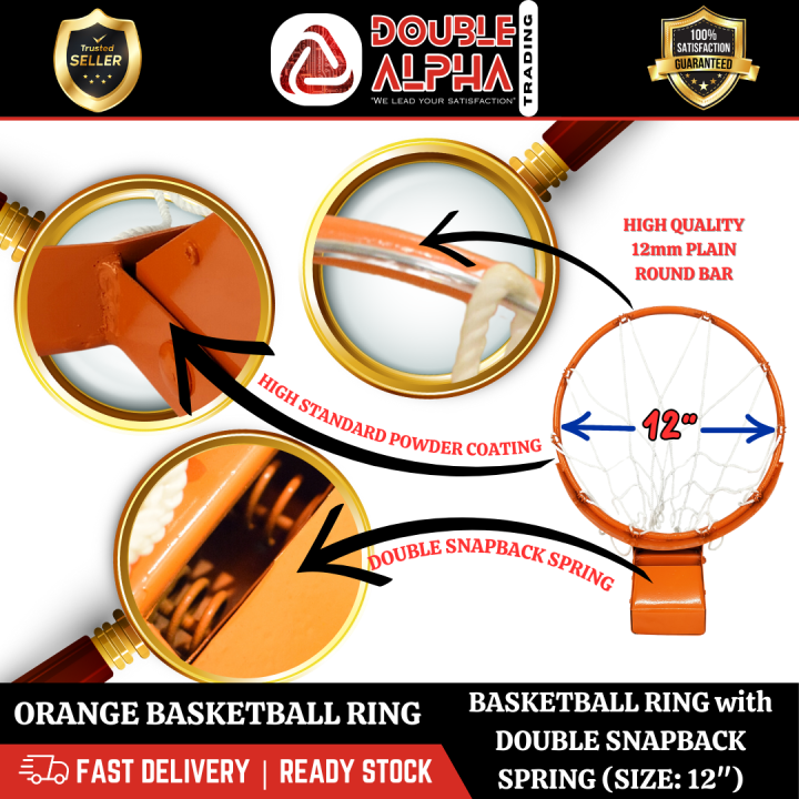 HEAVY DUTY BASKETBALL RING 12 INCHES ORANGE WITH SPRING SNAPBACK ...