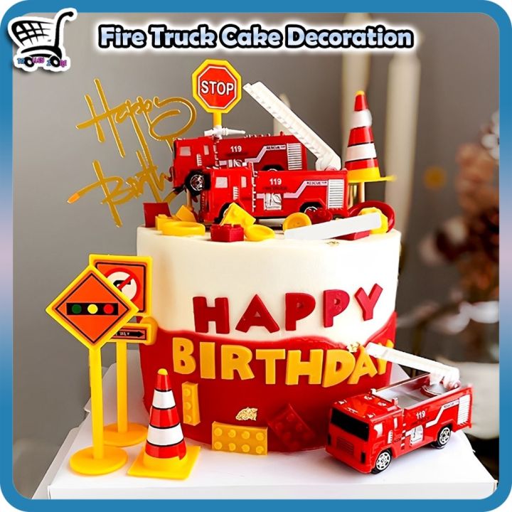 Fire Truck Fire Engine Fireman Cake Decorations Cake Topper Kek Hiasan ...