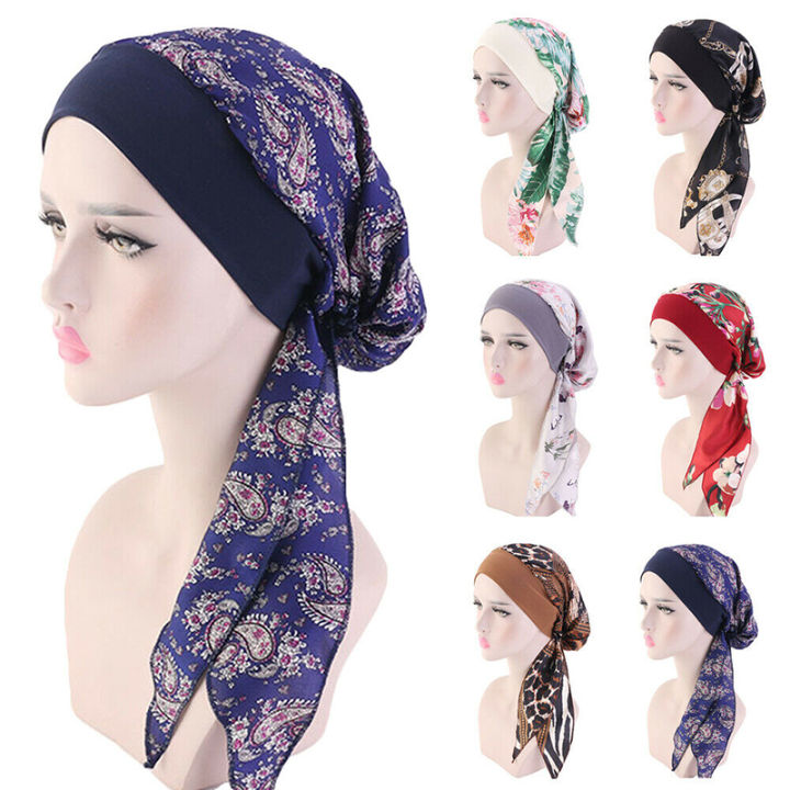 Women Cancer Head Scarf Chemo Hair Loss Hat Turban Pre-Tied Headwear ...