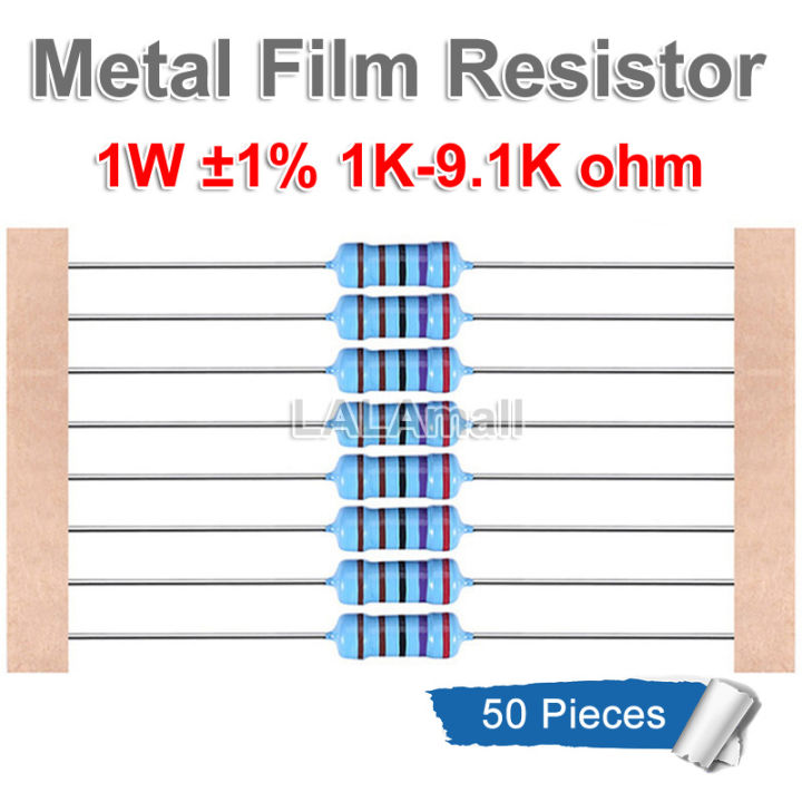 50pcs/lot 1W Metal Film Resistor 1% 1K 1.2K 1.5K 1.8K 2K 2.2K 2.4K 2.7K ...