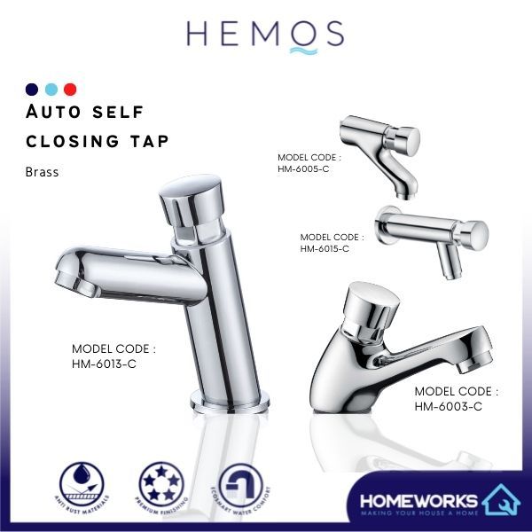 HEMOS BRASS AUTO SELF CLOSING TIME DELAY PILLAR WALL BASIN TAP AUTO ...