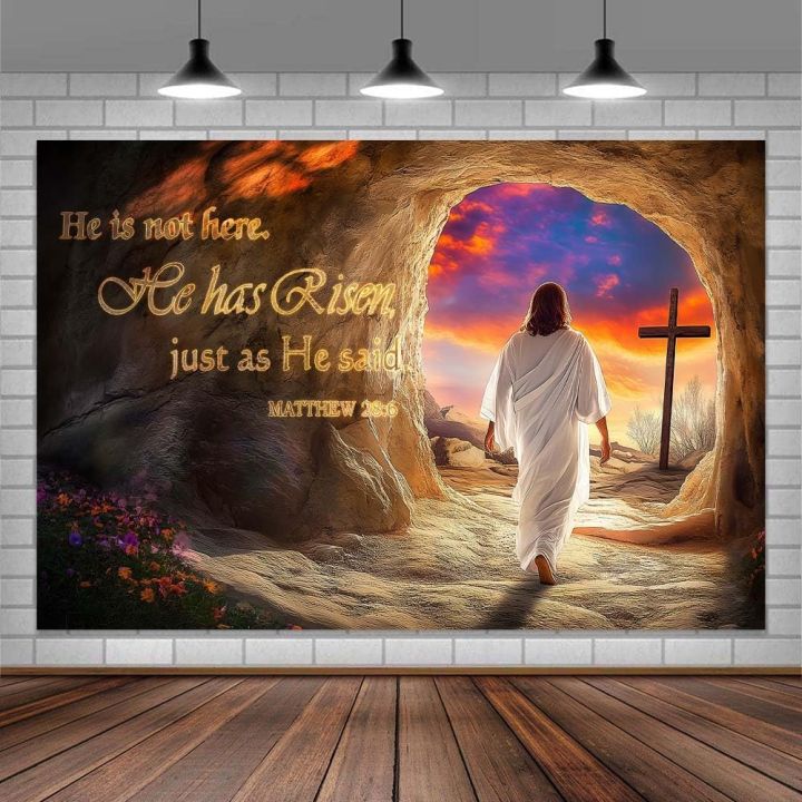 Jesus Christ Cross Backdrop Crosses on Mountain Sunset Stone Hole Tomb ...