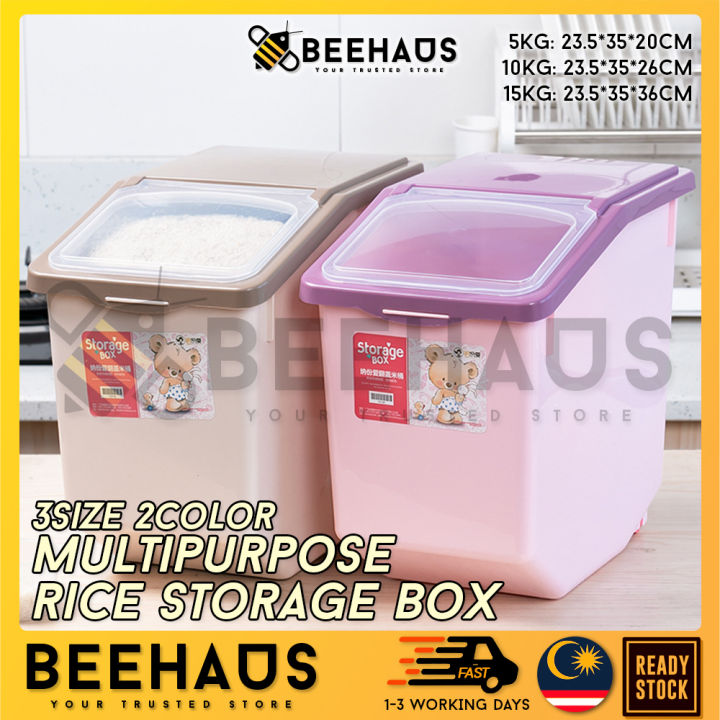 BEEHAUS Rice Storage Box With Wheels 5kg 10kg 15kg Rice Storage ...