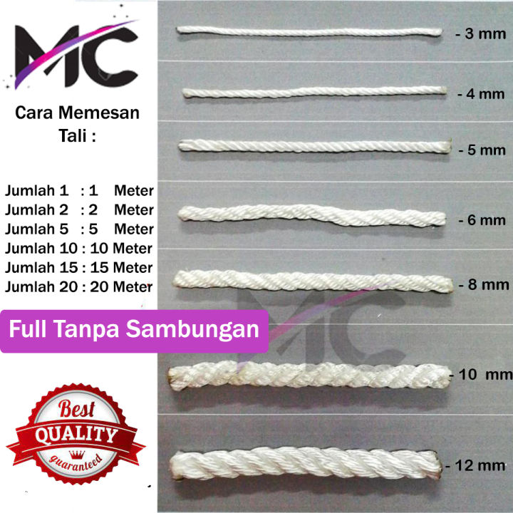 Tali Tambang Nilon 6mm 7mm 8mm Per 10 meter Super Kuat Nylon Rope Kecil ...