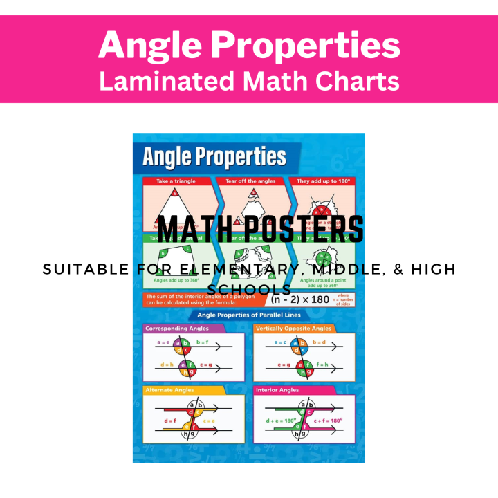 ANGLE PROPERTIES MATH POSTERS CHARTS, BASIC MATH, A4 SIZE LAMINATED FOR ...