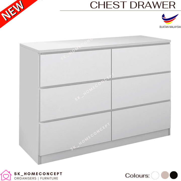 PROMO HEBAT | WARDROBE | 6 COMPARTMENTS 3 TIER CHEST DRAWER (WHITE ...