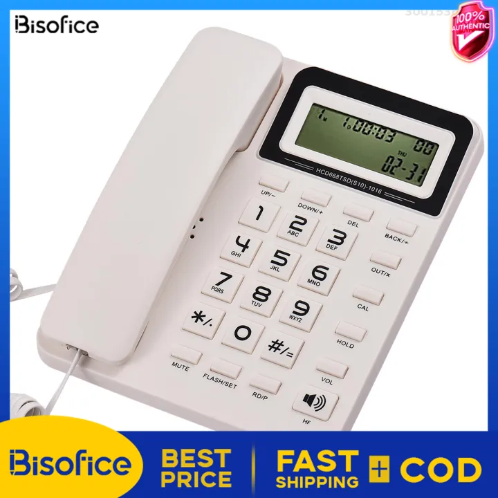 【100% Authentic】Bisofice Desktop Corded Landline Phone Fixed Telephone with LCD Display Mute ...