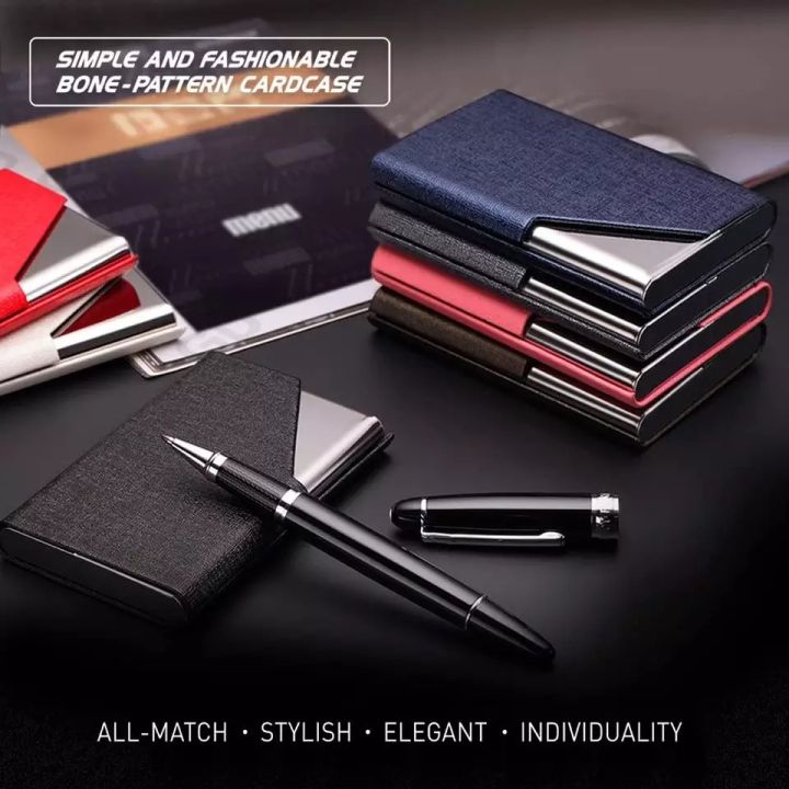 Name Card Holder (Stainless Steel and leather) Business Credit Debit ...