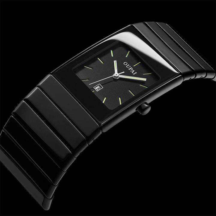 OUPAI Classic Black Squire Ceramic Calendar Dat Watch Tritium Light ...