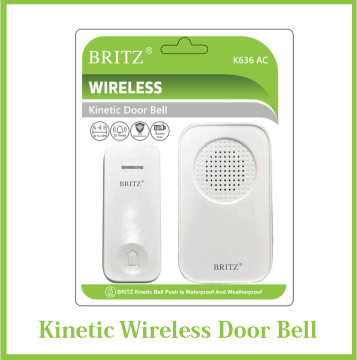 Britz Wireless Battery-Free Kinetic Doorbell Door Bell Set | Lazada ...