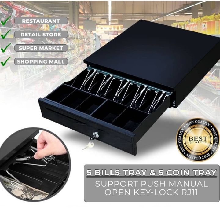 POS Electronic Cash Drawer Box Storage 5 Bills Grid 5 Coins Stall ...