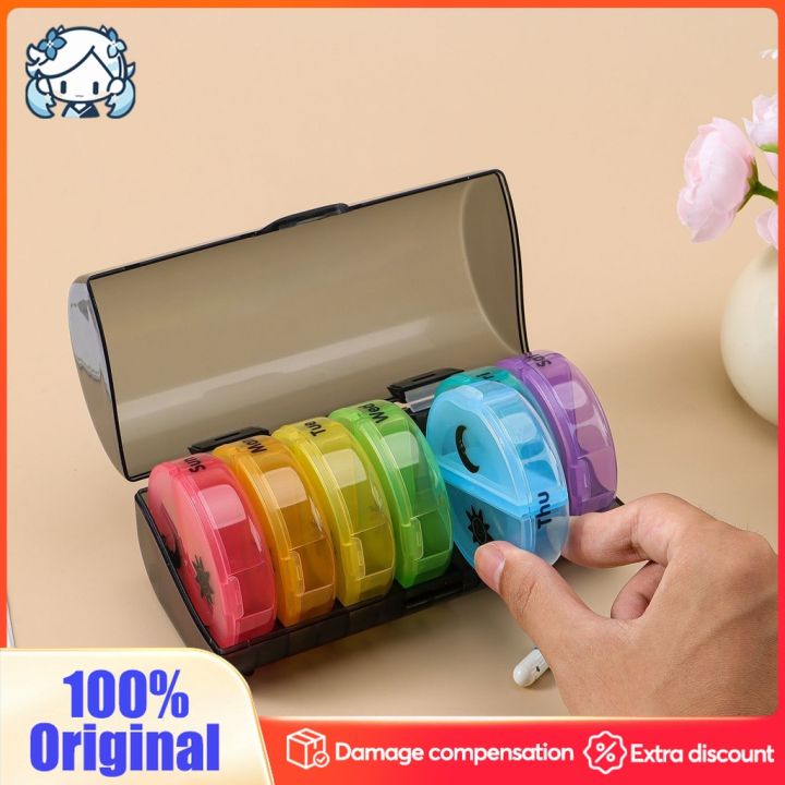 Seven-day Portable Medicine Box, Colorful Round Moisture-proof Medicine ...
