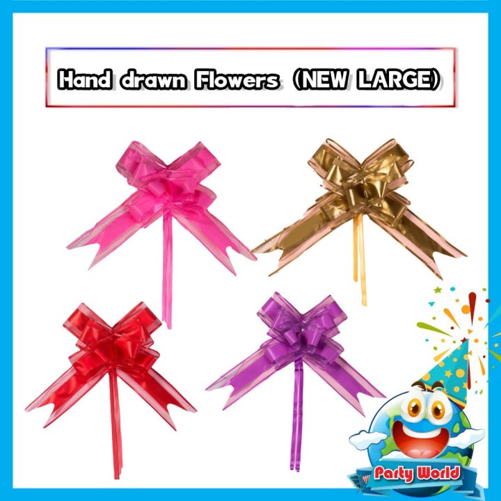🎉 NEW LARGE Hand Drawn Flowers Ribbon Bow Ribbon Gift Bouquet Packaging ...