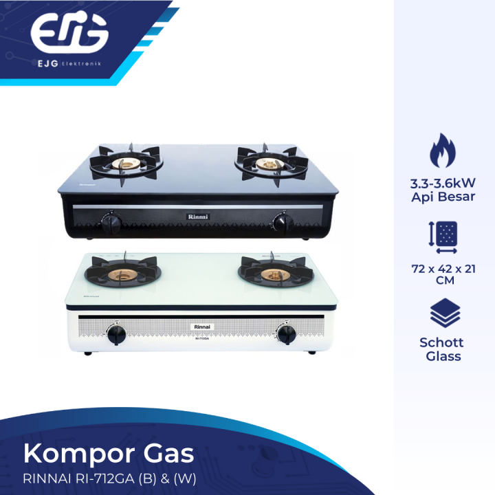Rinnai Kompor Gas RI 712 GA(B)/GA(W)/GA(OB) Kompor 2 Tungku RI712GA(B ...